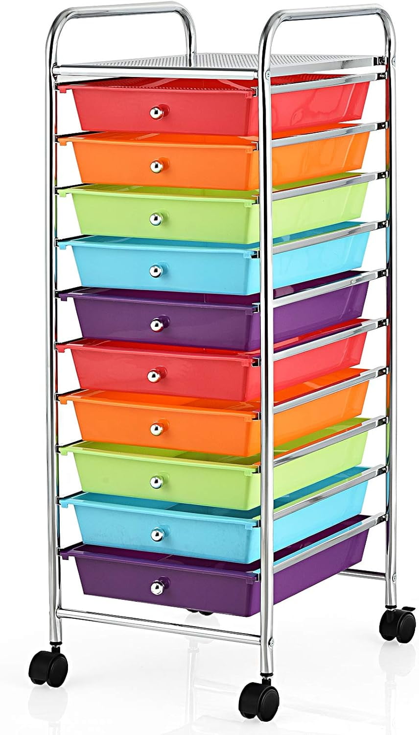 10-Drawer Rolling Storage Cart w/Wheels, Handle, Removable Drawers ...