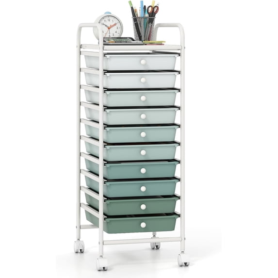 10-Drawer Rolling Storage Cart w/Wheels, Handle, Removable Drawers ...