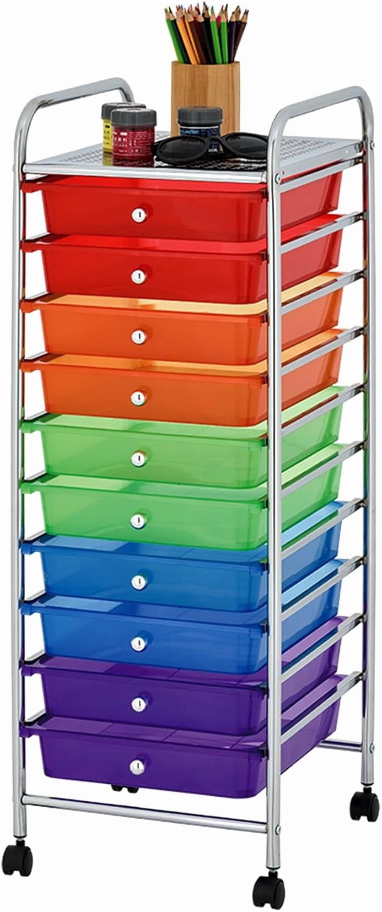10-Drawer Rolling Storage Cart with Wheels, Slim Metal Frame Organizer ...