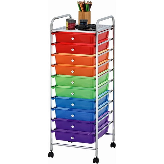 10-Drawer Rolling Storage Cart with Wheels, Slim Metal Frame Organizer ...