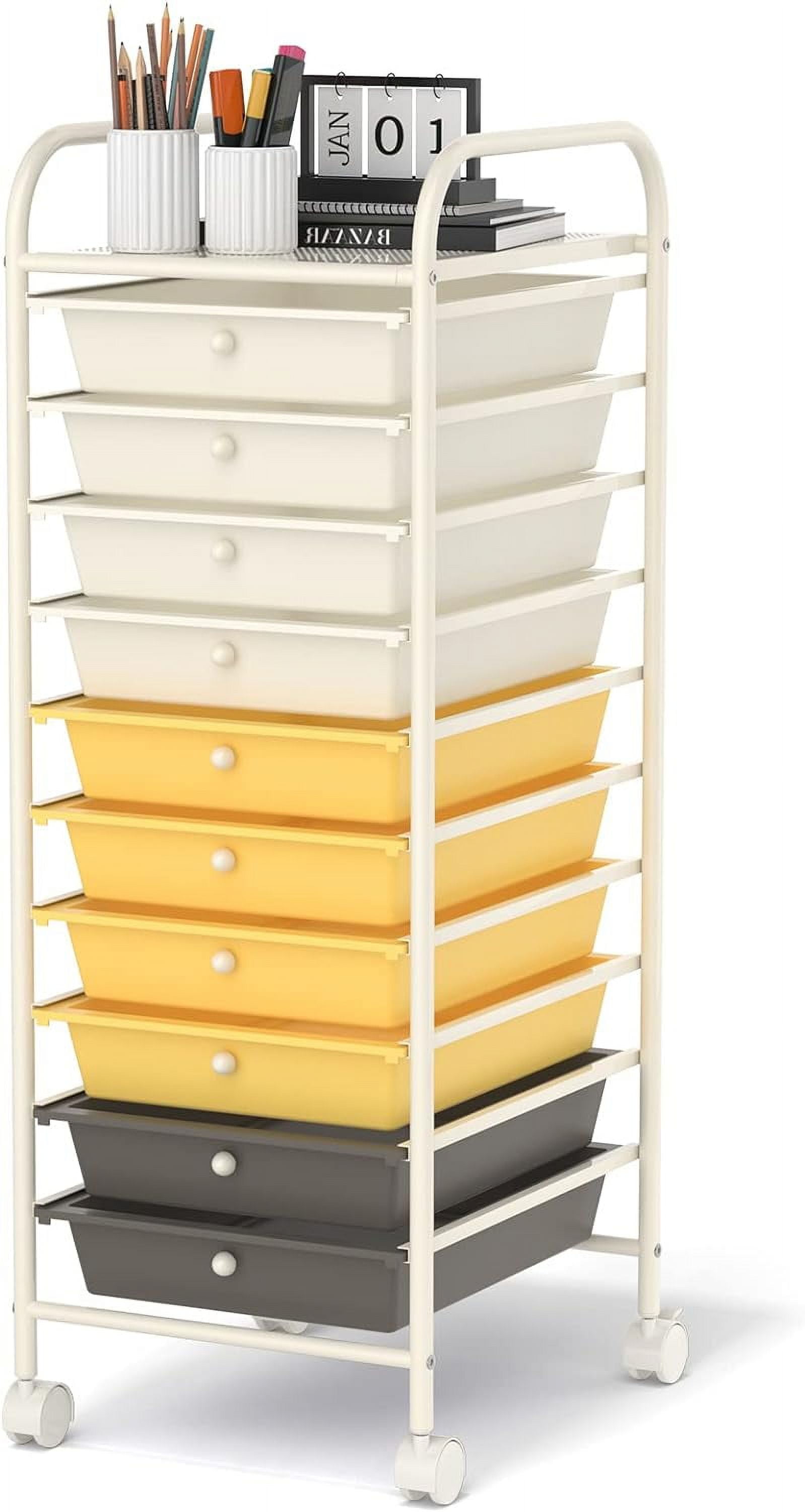 10-Drawer Rolling Storage Drawer Cart, Utility Cart with Removable ...