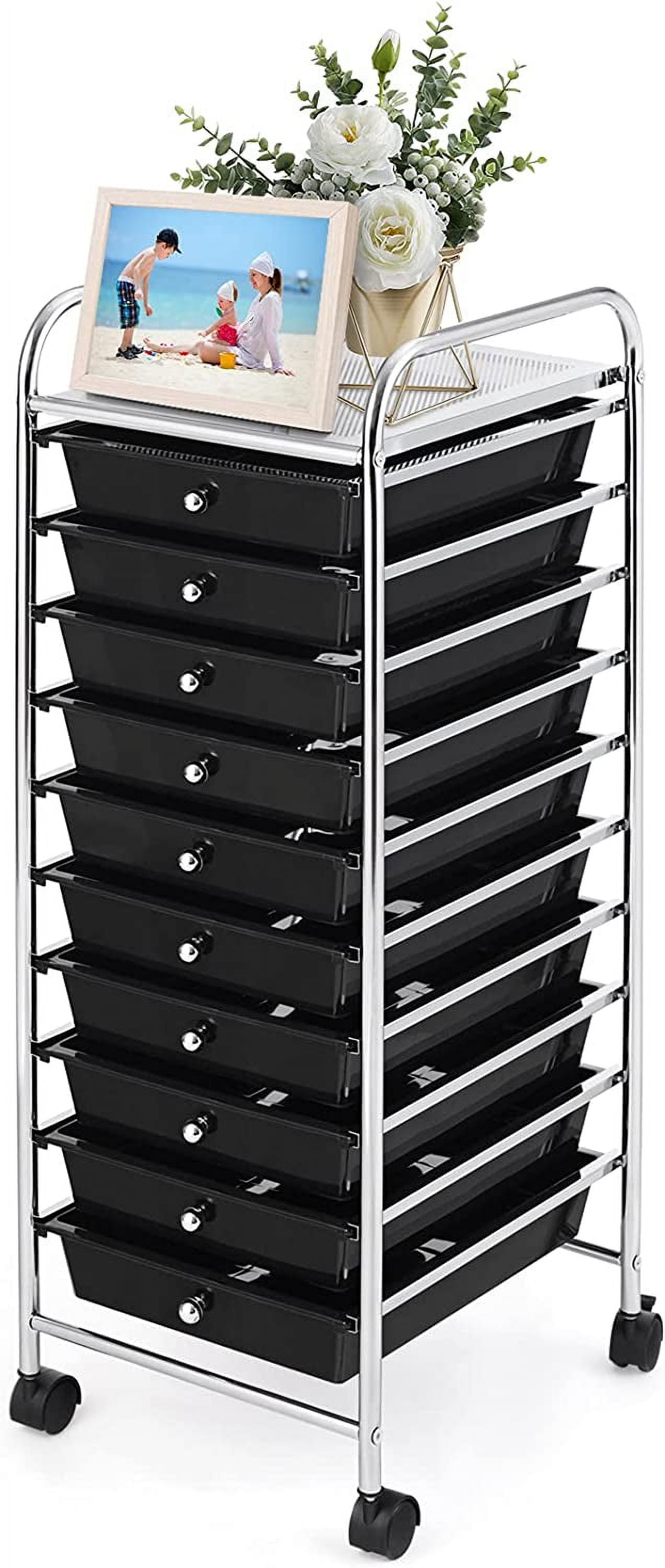 10-Drawer Rolling Storage Drawer Cart, Utility Cart with Removable ...