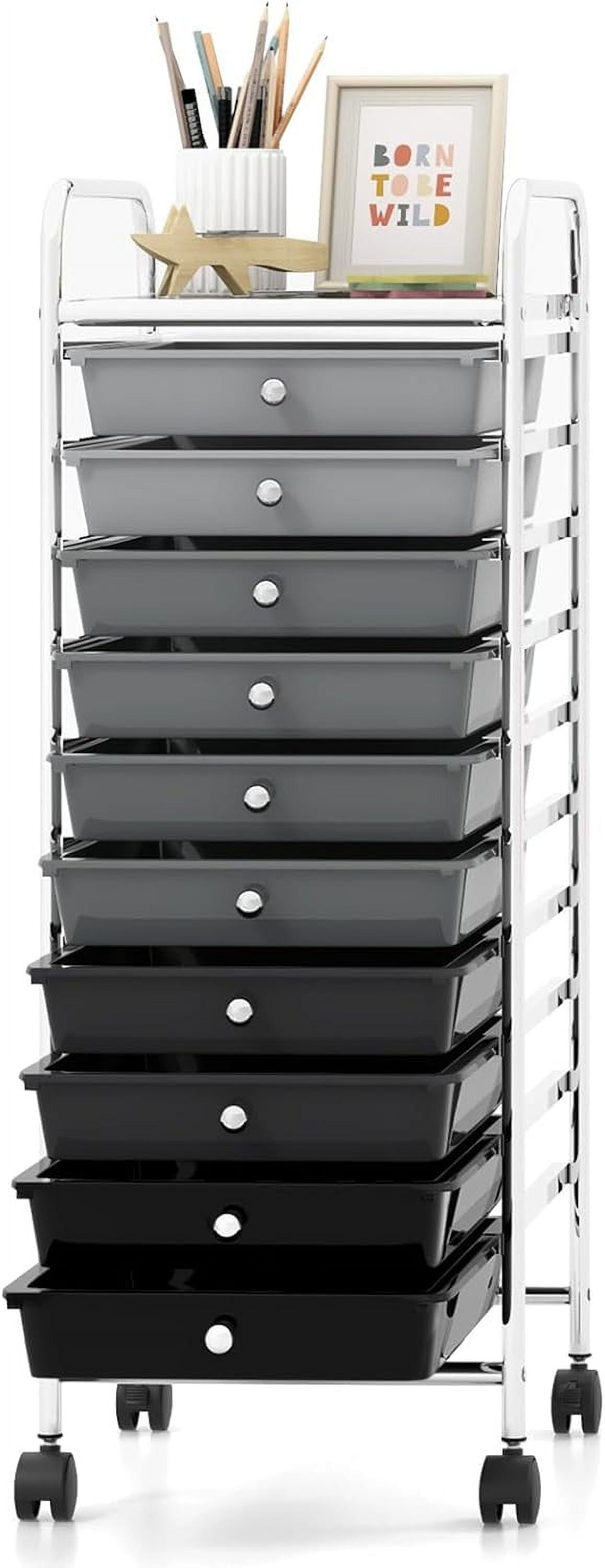 10-Drawer Rolling Storage Drawer Cart, Utility Cart with Removable ...