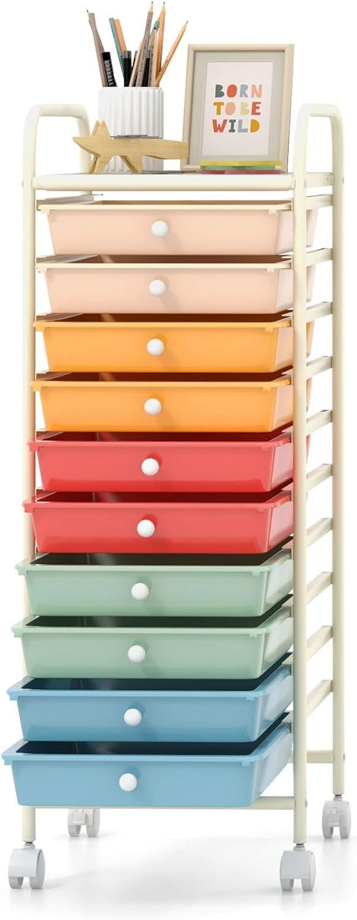 10-Drawer Rolling Storage Drawer Cart, Utility Cart with Removable ...