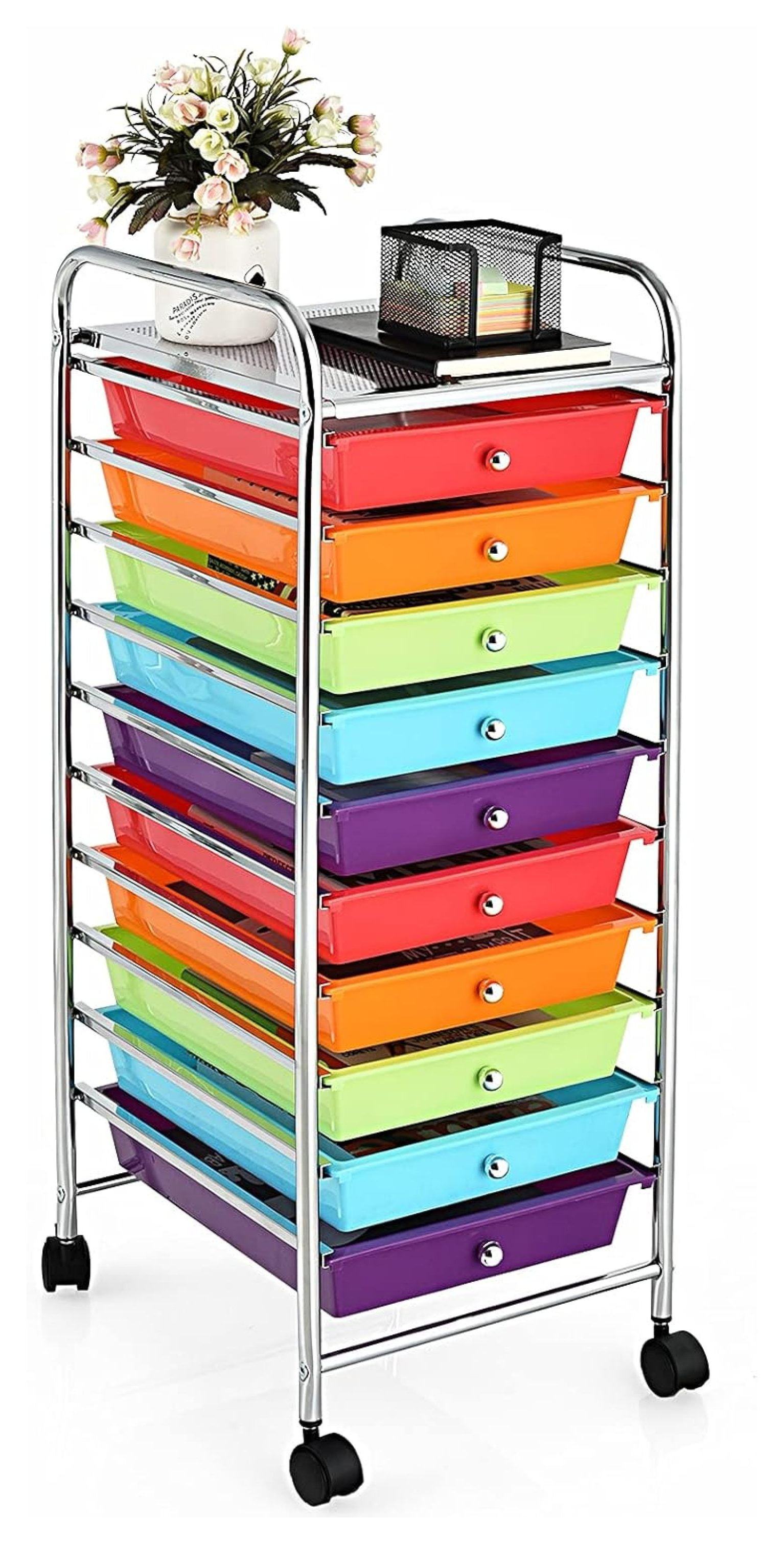 10-Drawer Rolling Storage Drawer Cart, Utility Cart with Removable ...