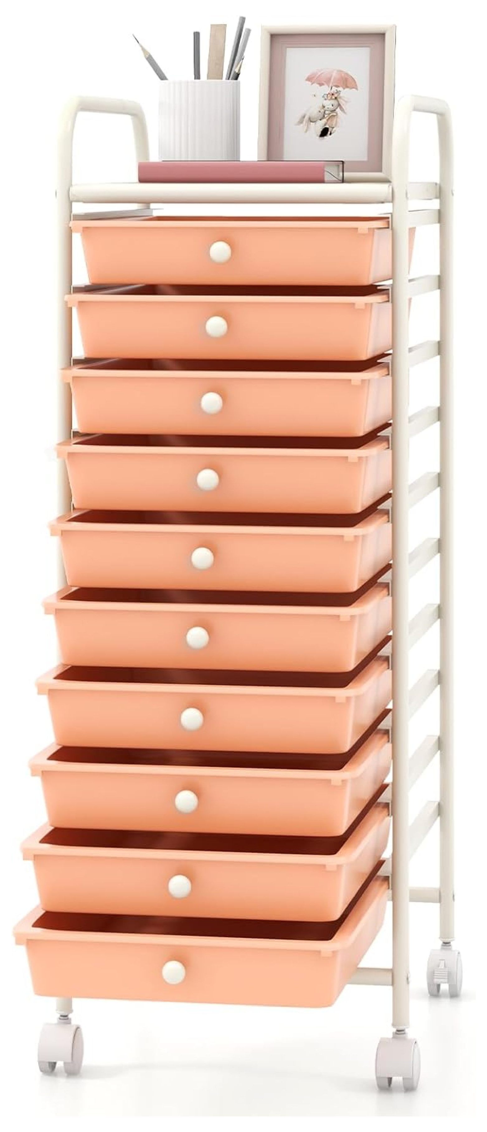 10-Drawer Rolling Storage Drawer Cart, Utility Cart with Removable ...