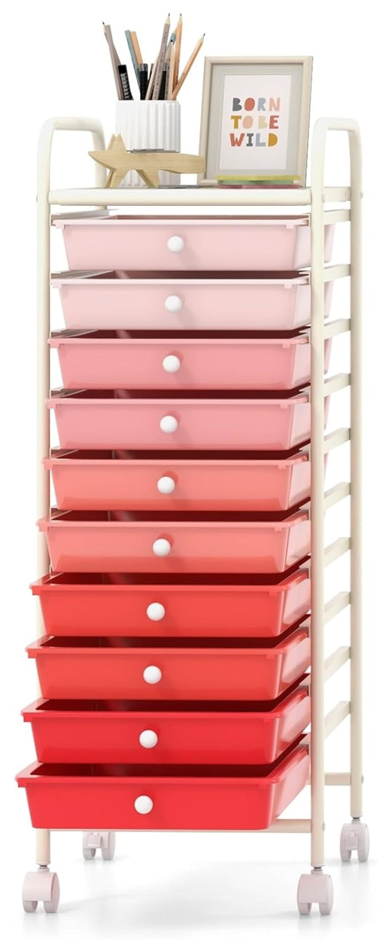 10-Drawer Rolling Storage Drawer Cart, Utility Cart with Removable ...