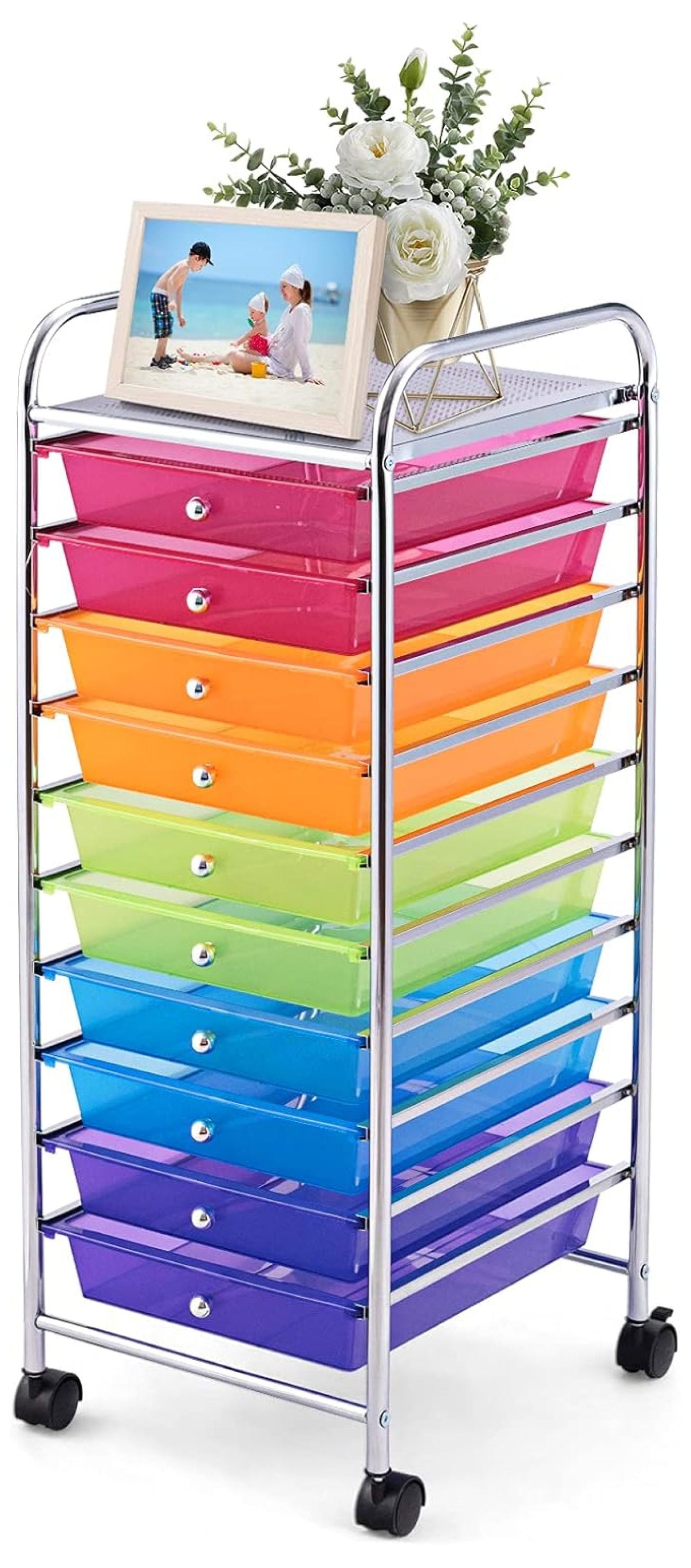 10-Drawer Rolling Storage Drawer Cart, Utility Cart with Removable ...