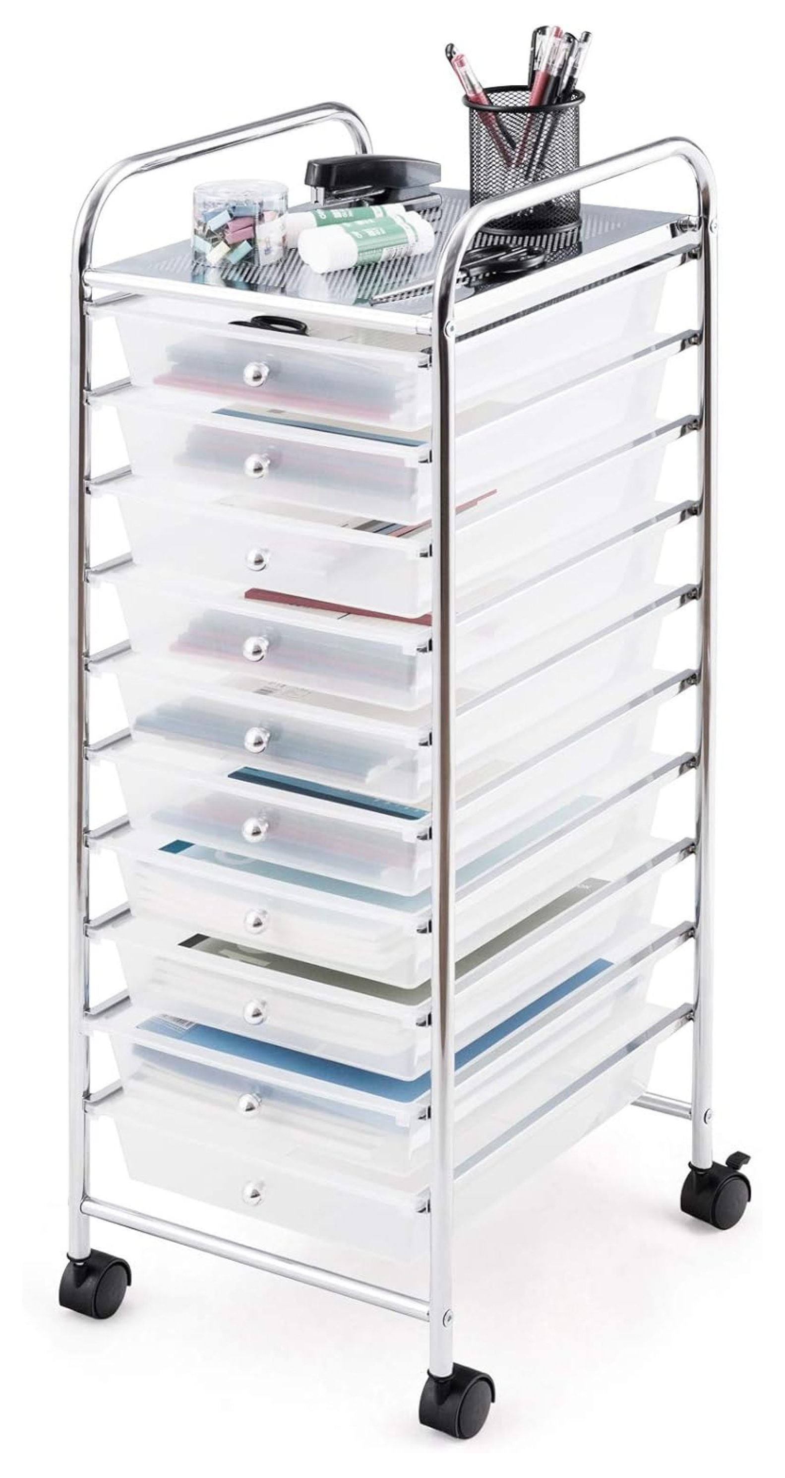 10-Drawer Storage Cart Office Paper Organizer Rolling Storage Cart with ...