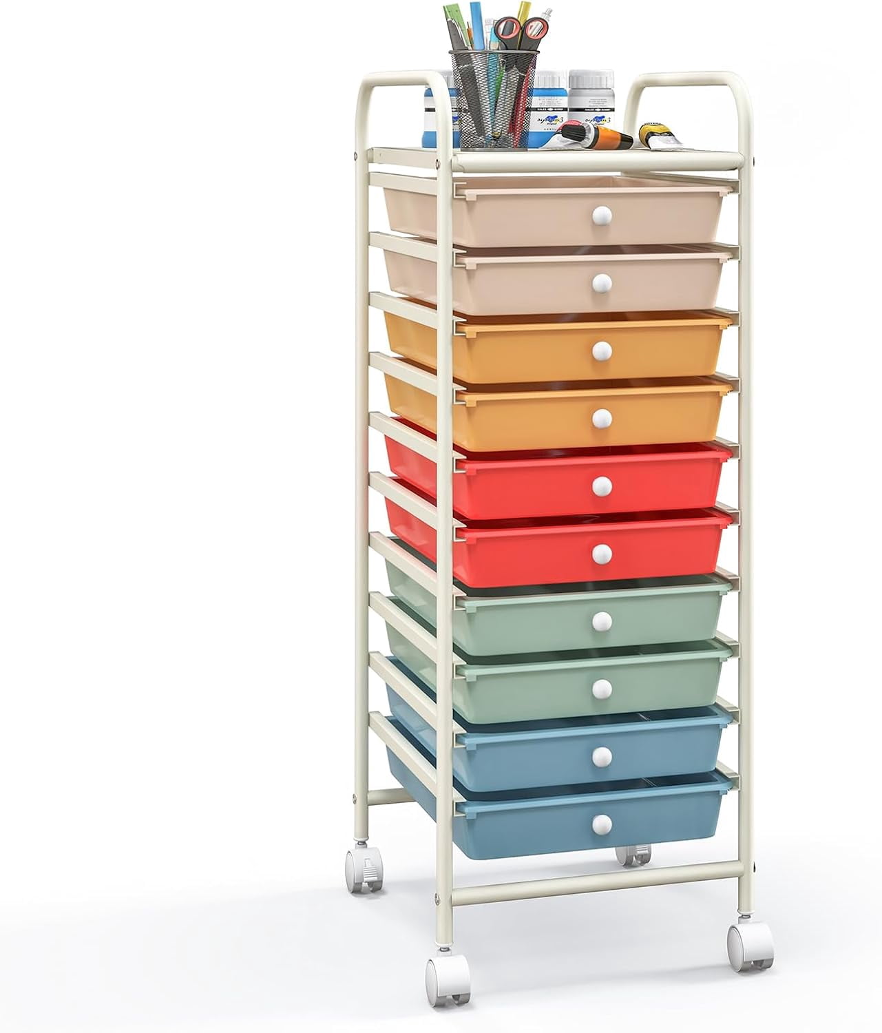 10 Drawer Storage Cart, Rolling Cart with Lockable Wheels, Trolley ...