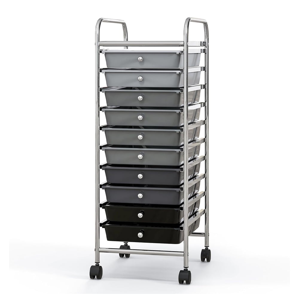10-Drawer Rolling Storage Unit with Lockable Wheels, Portable Cart with ...
