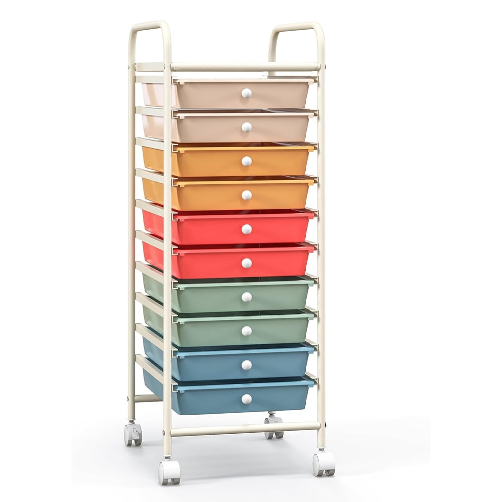 10-Drawer Storage Cart with Universal Wheel, Sturdy Rolling Cart w ...