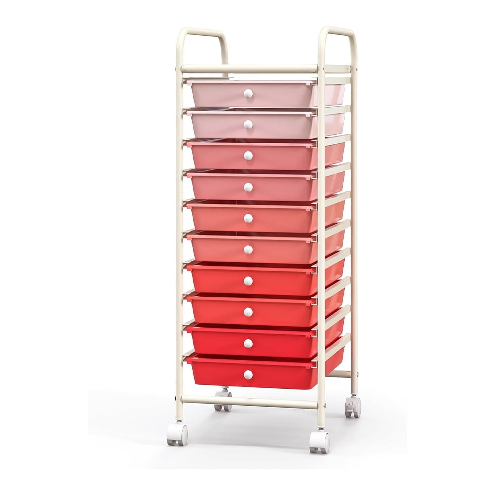 10-Drawer Storage Cart with Universal Wheel, Sturdy Rolling Cart w ...