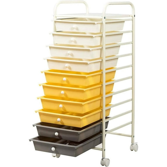 10 Drawer Storage Organizer Cart, 10 Tiers Multicolor Storage Trolley ...