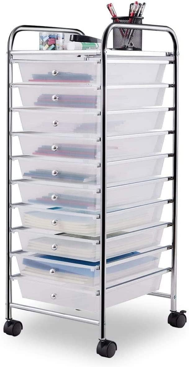 10 Drawer Storage Organizer Cart, 10 Tiers Multicolor Storage Trolley ...