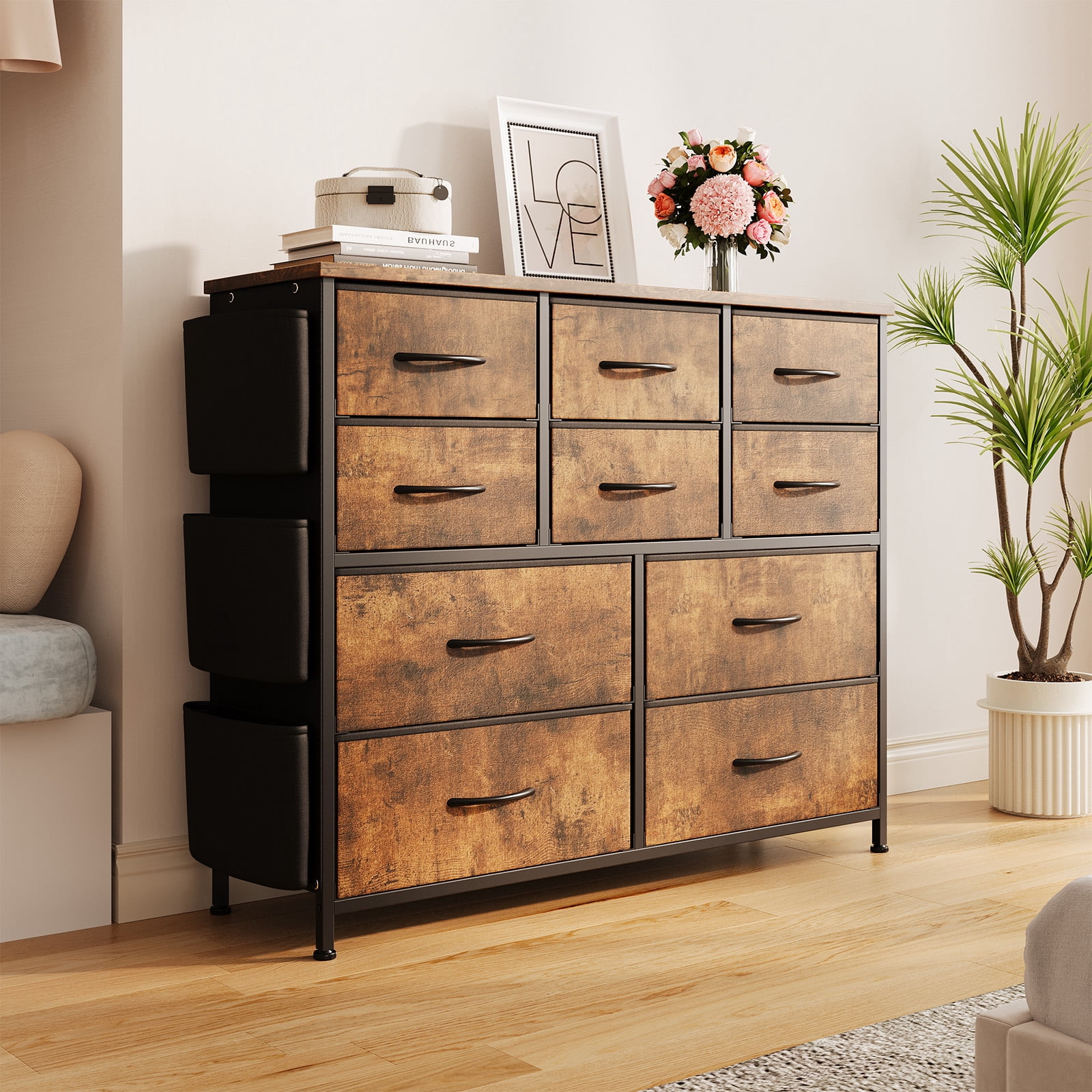 10 Drawers Fabric Storage Drawer, Dressers & Chest of Drawers with Side ...