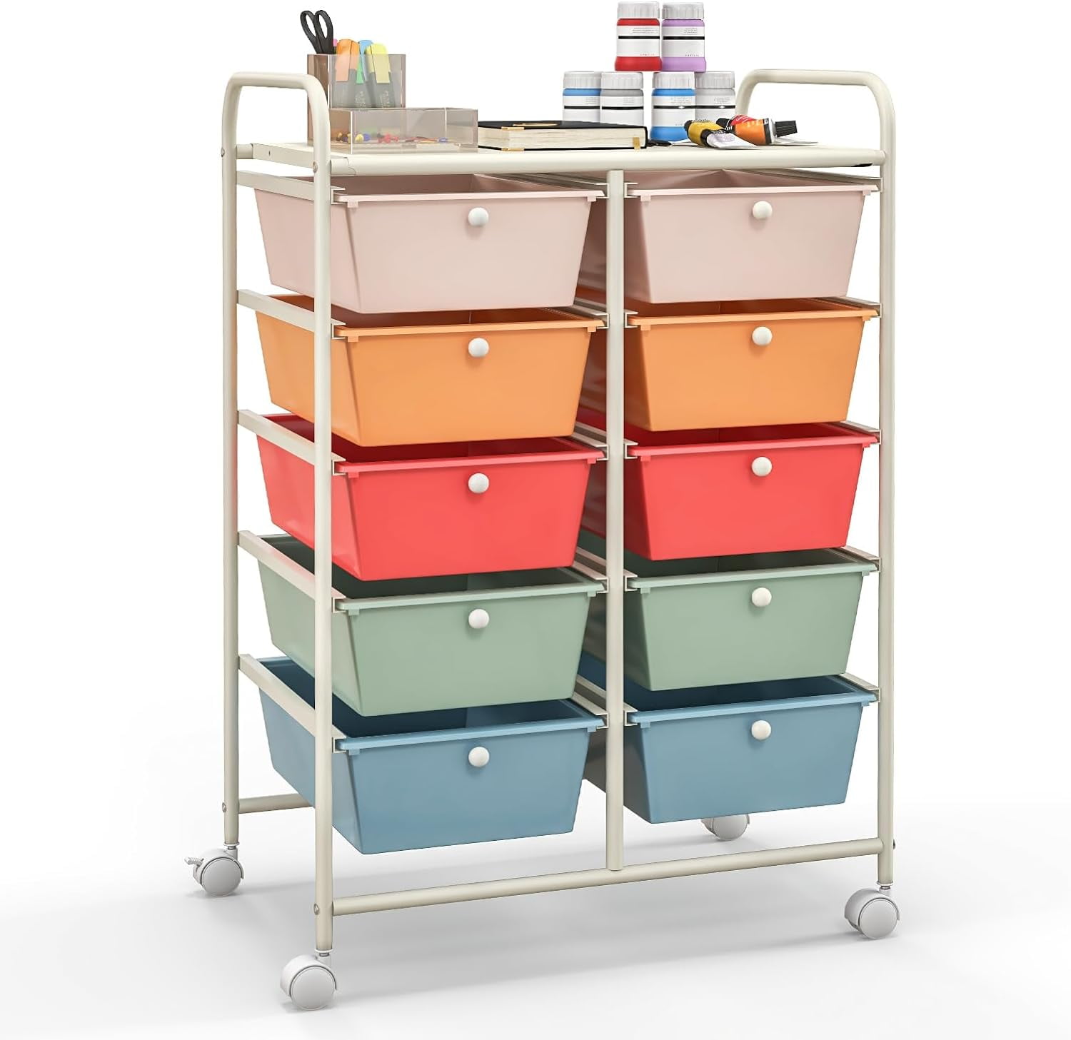 10 Drawers Rolling Cart, Classroom Organizers, Storage Cart with Wheels ...