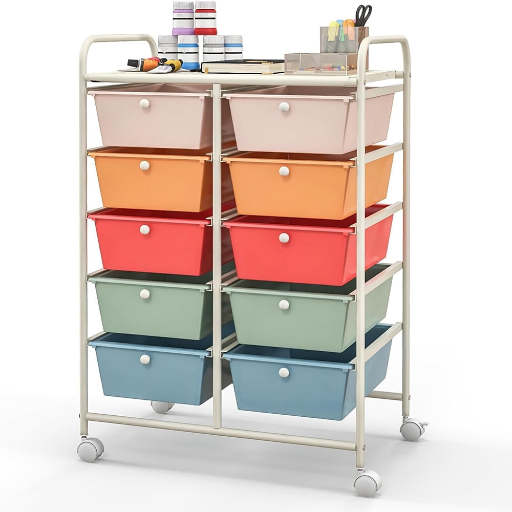 10 Drawers Rolling Cart, Classroom Organizers with Wheels, Storage Cart ...
