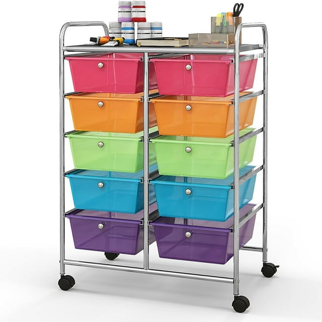 10 Drawers Rolling Cart, Classroom Organizers with Wheels, Mutifunction ...