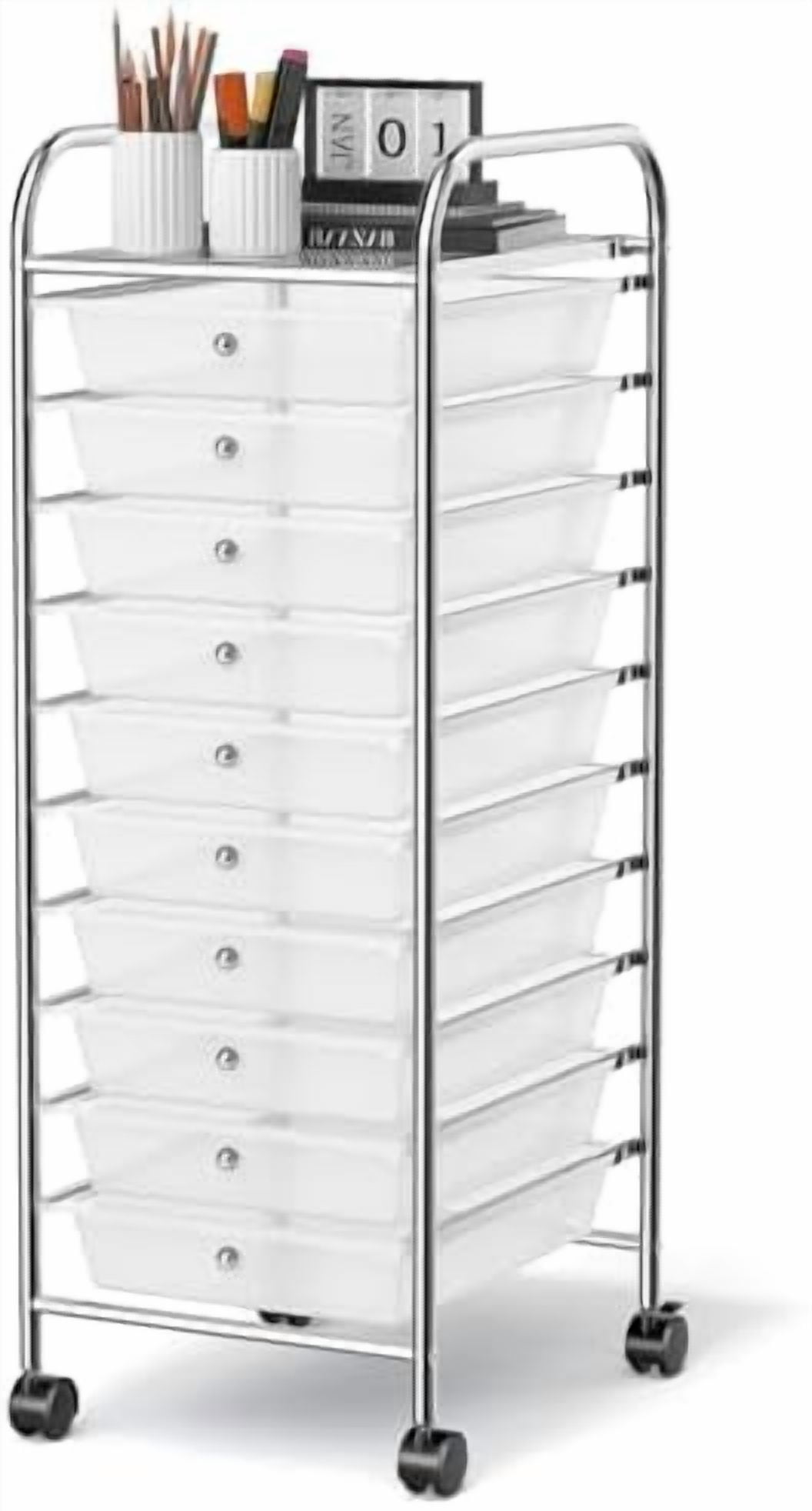 10 Drawers Rolling Cart, Storage Cart with w/Removable Drawers & Steel ...