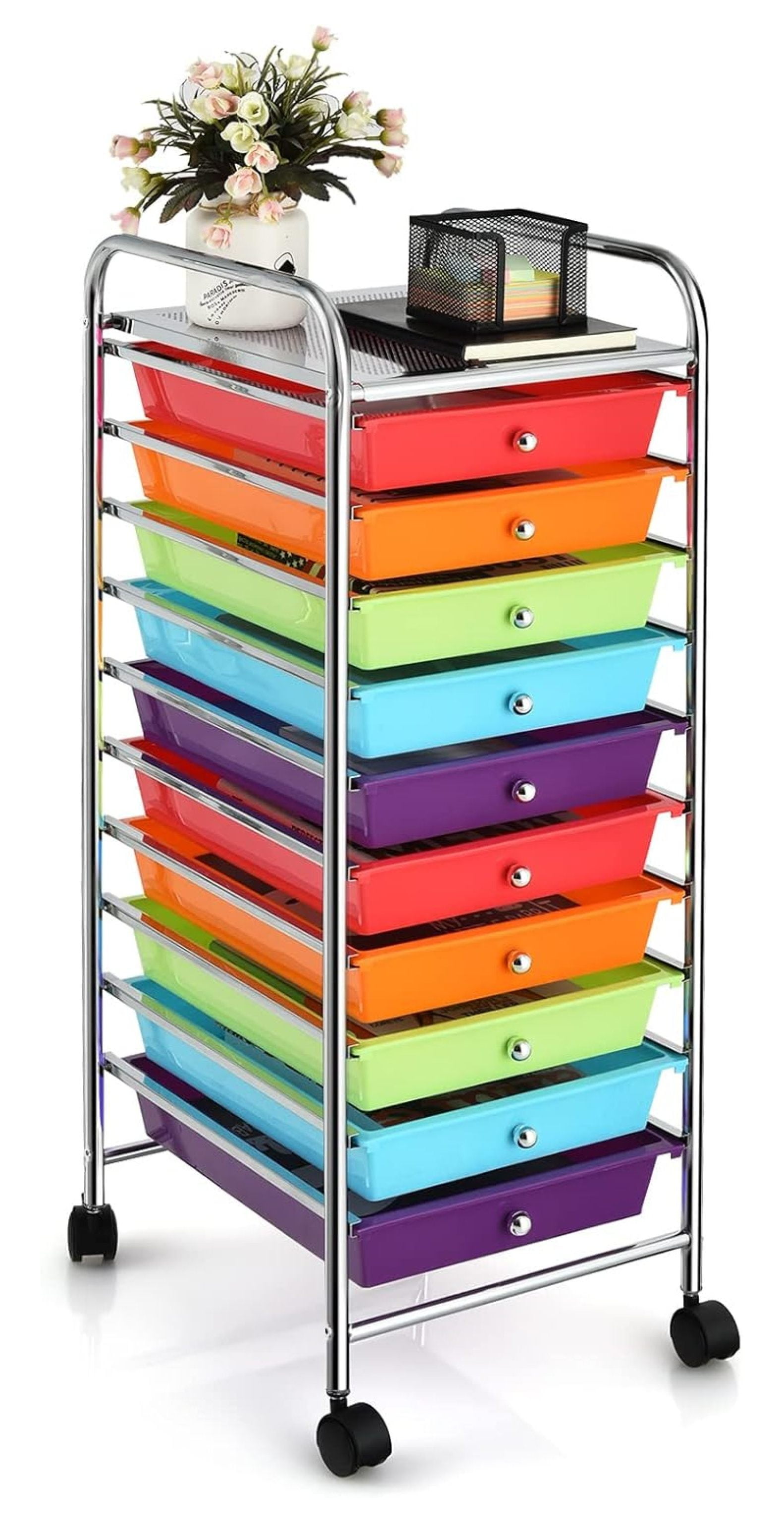 10 Drawers Rolling Cart, Storage Cart with w/Removable Drawers & Steel ...