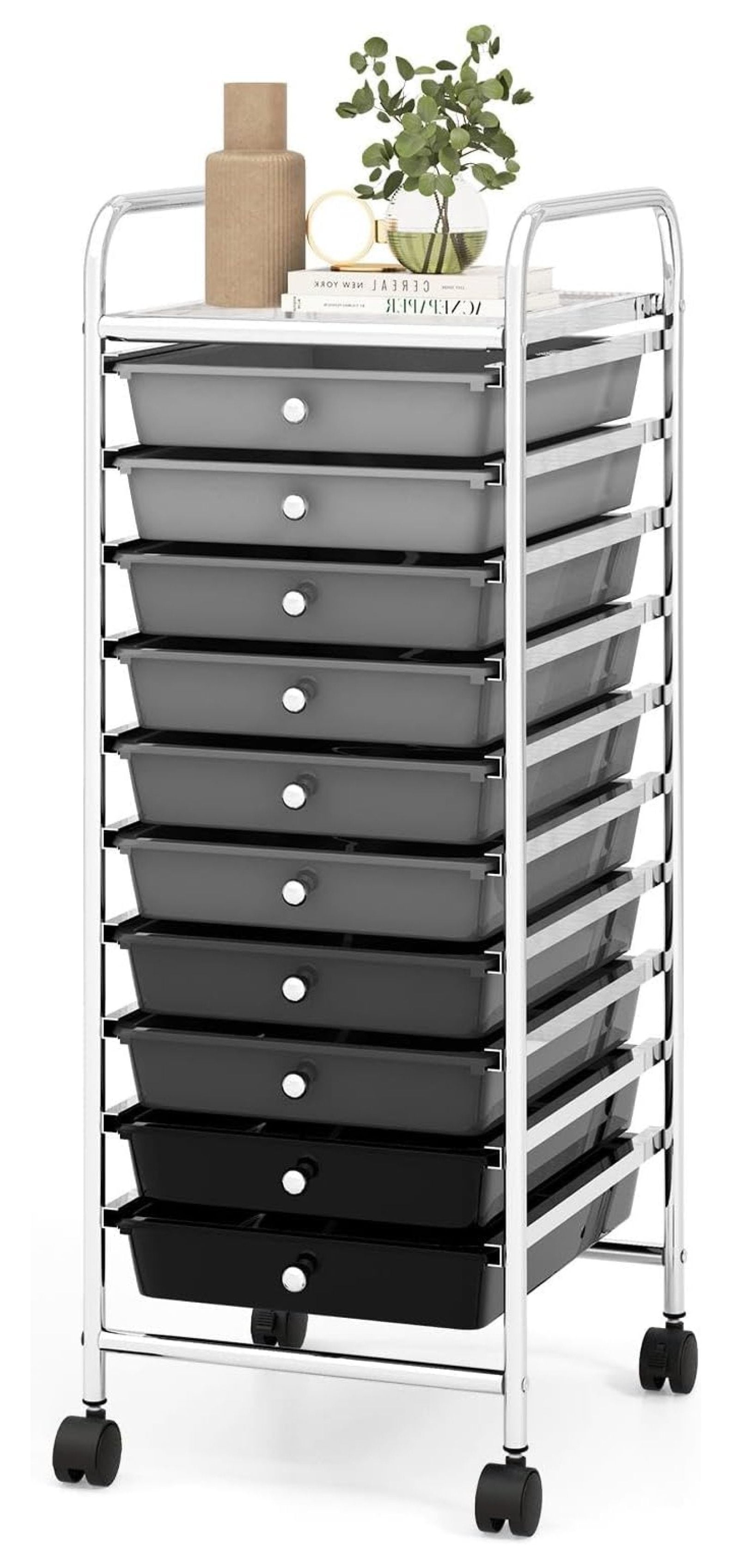 10 Drawers Rolling Cart, Storage Cart with w/Removable Drawers & Steel ...