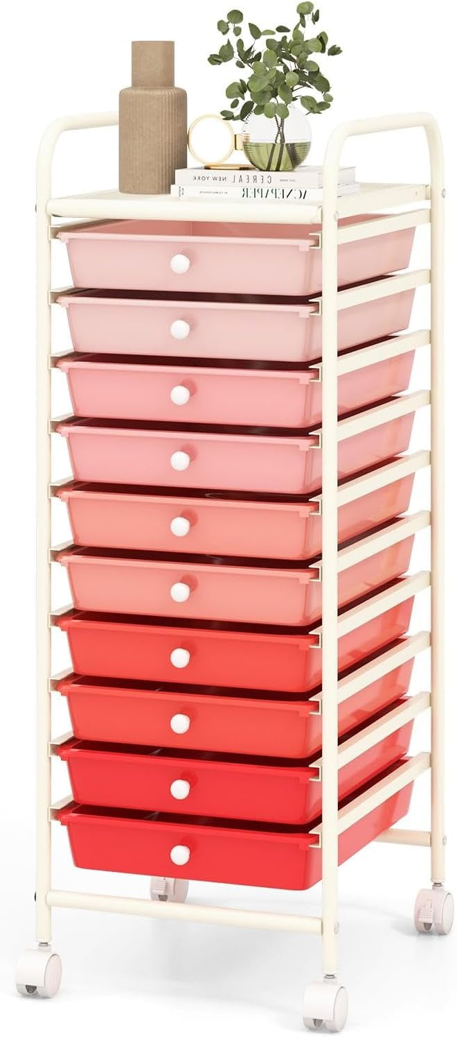10 Drawers Rolling Cart, Storage Cart with w/Removable Drawers & Steel ...