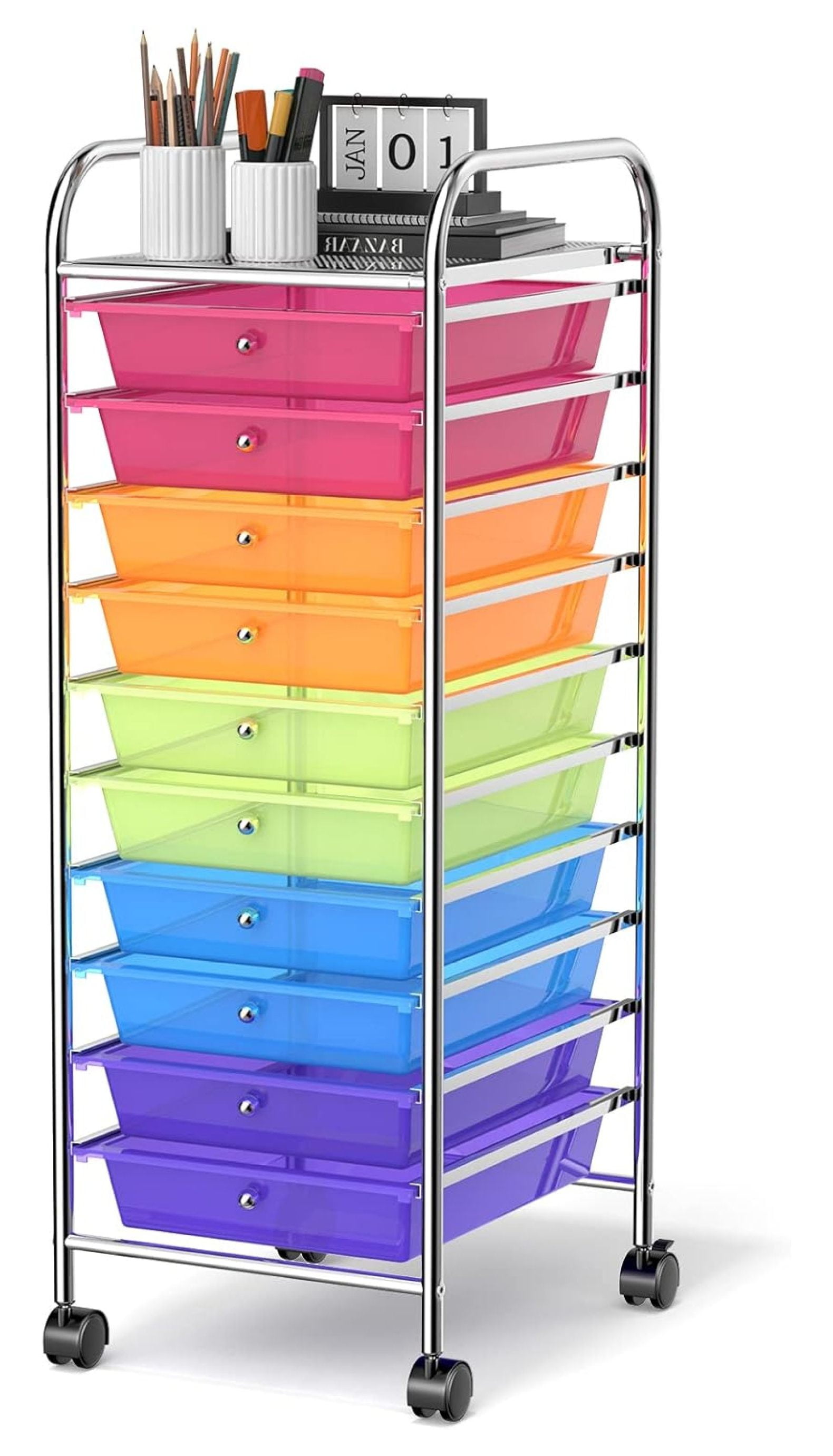 10 Drawers Rolling Cart, Storage Cart with w/Removable Drawers & Steel ...