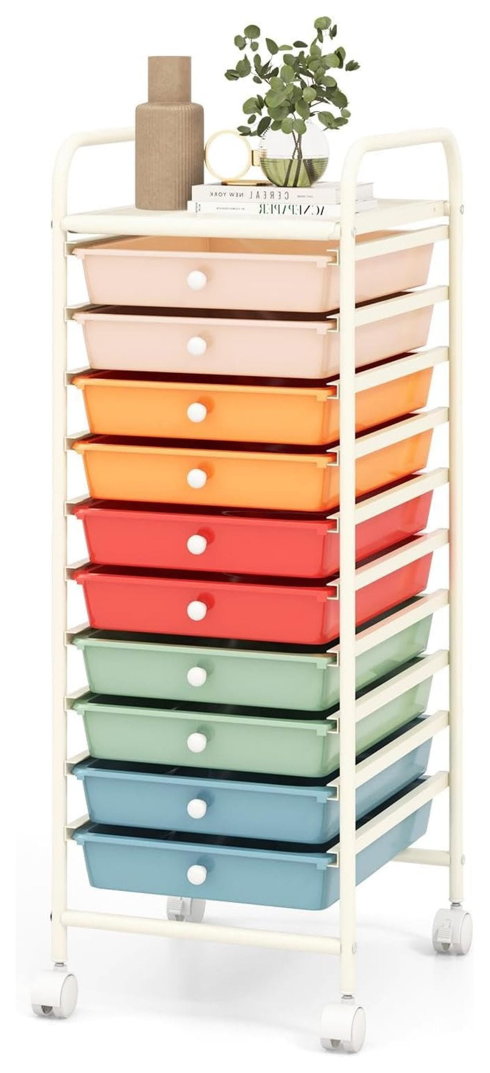 10 Drawers Rolling Cart, Storage Cart with w/Removable Drawers & Steel ...