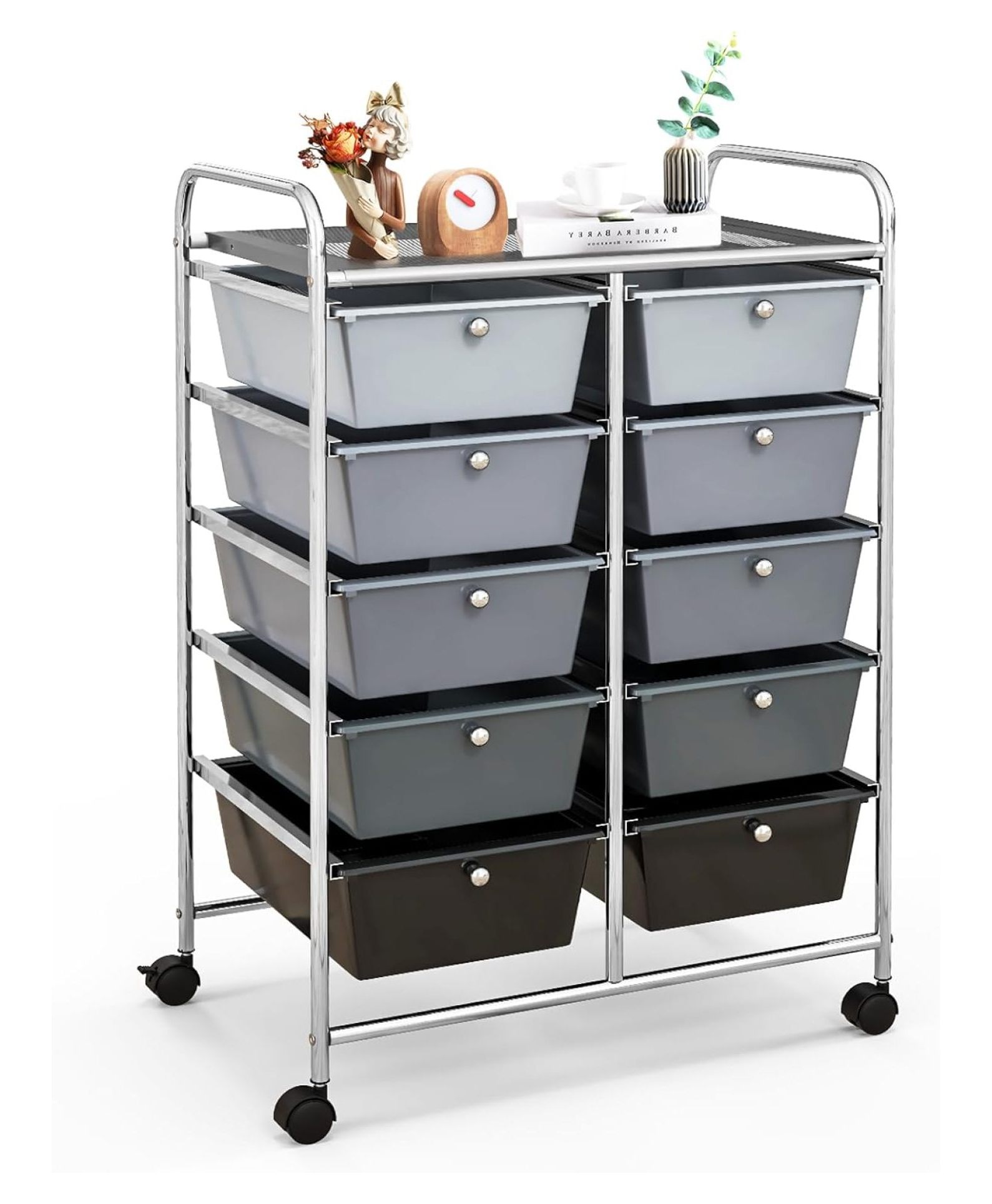 10 Drawers Rolling Storage Cart, Cart Organizer for Art, Tools, , Paper ...