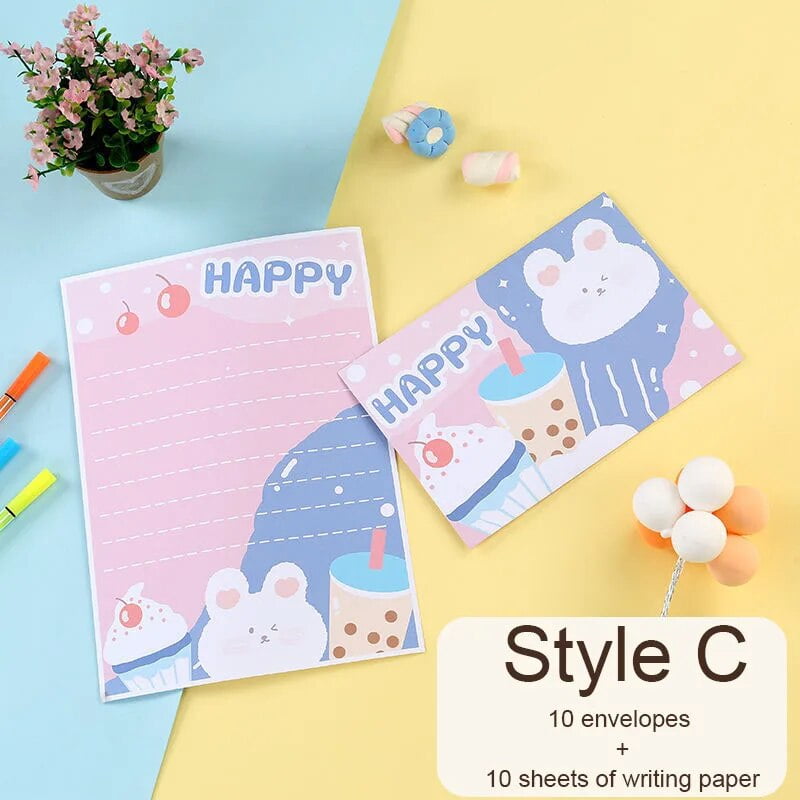 10 Envelopes 10 Letter Paper Combination Cute Creative Envelope Cartoon ...