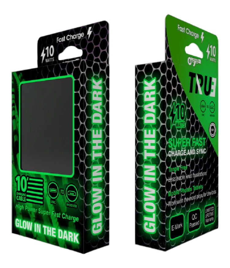 10 FOOT GLOW CABLE USBC to Micro USB Glow In The Dark Cable - Walmart.com