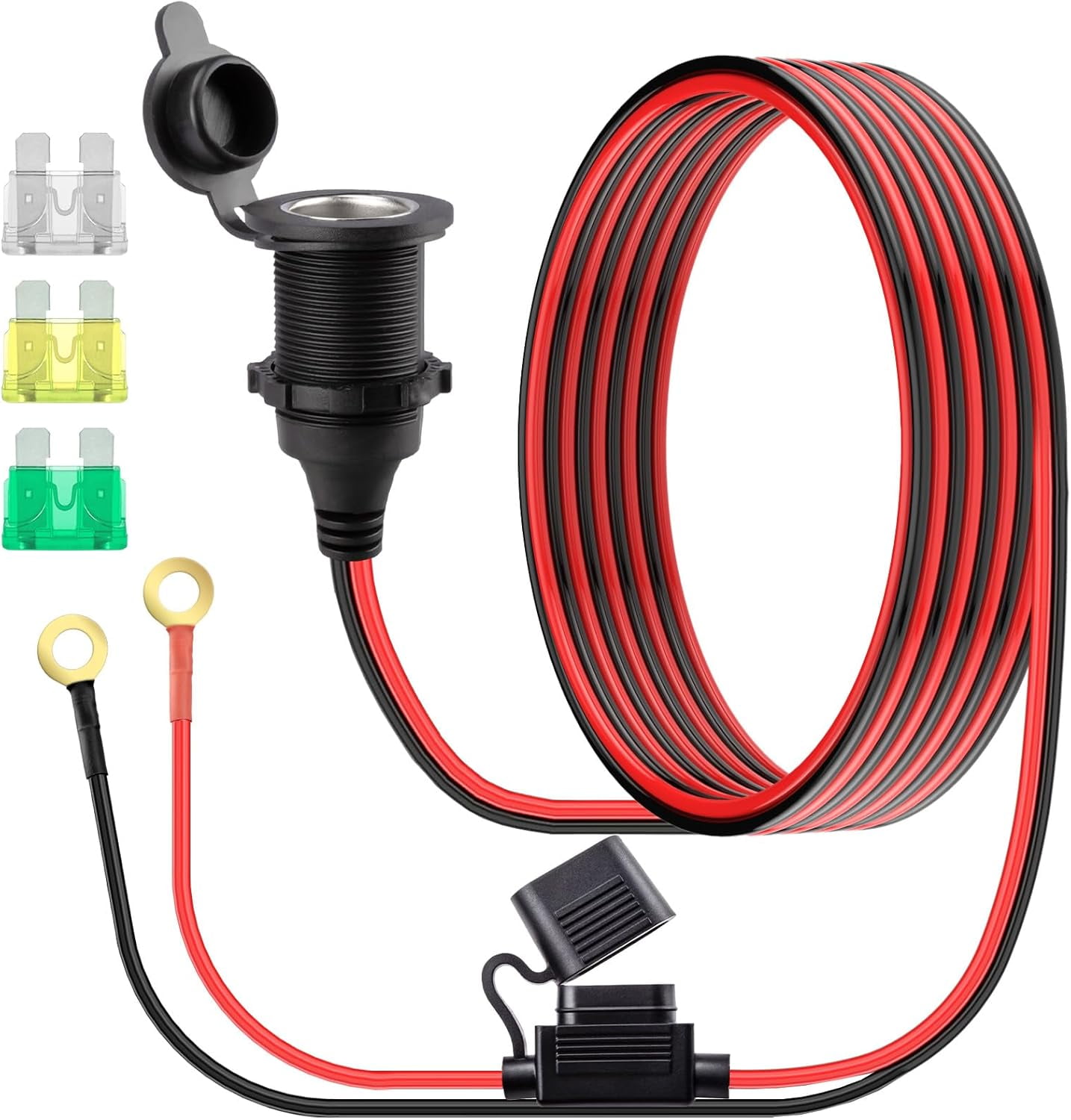 10 FT 12V Fixed Thread Power Outlet, 12V Female Cigarette Lighter ...