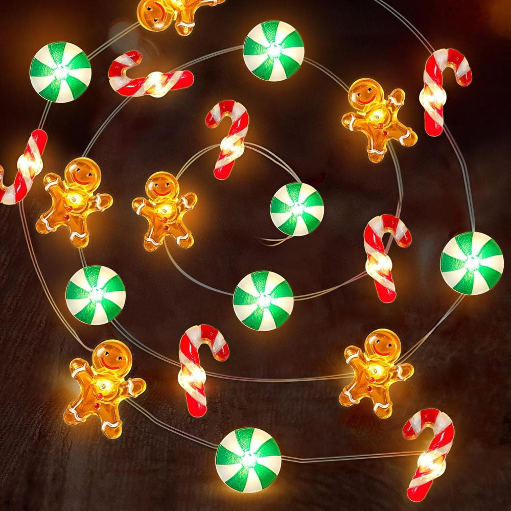 10 FT 30 LED Christmas String Lights Decorations Gingerbread Man Candy ...