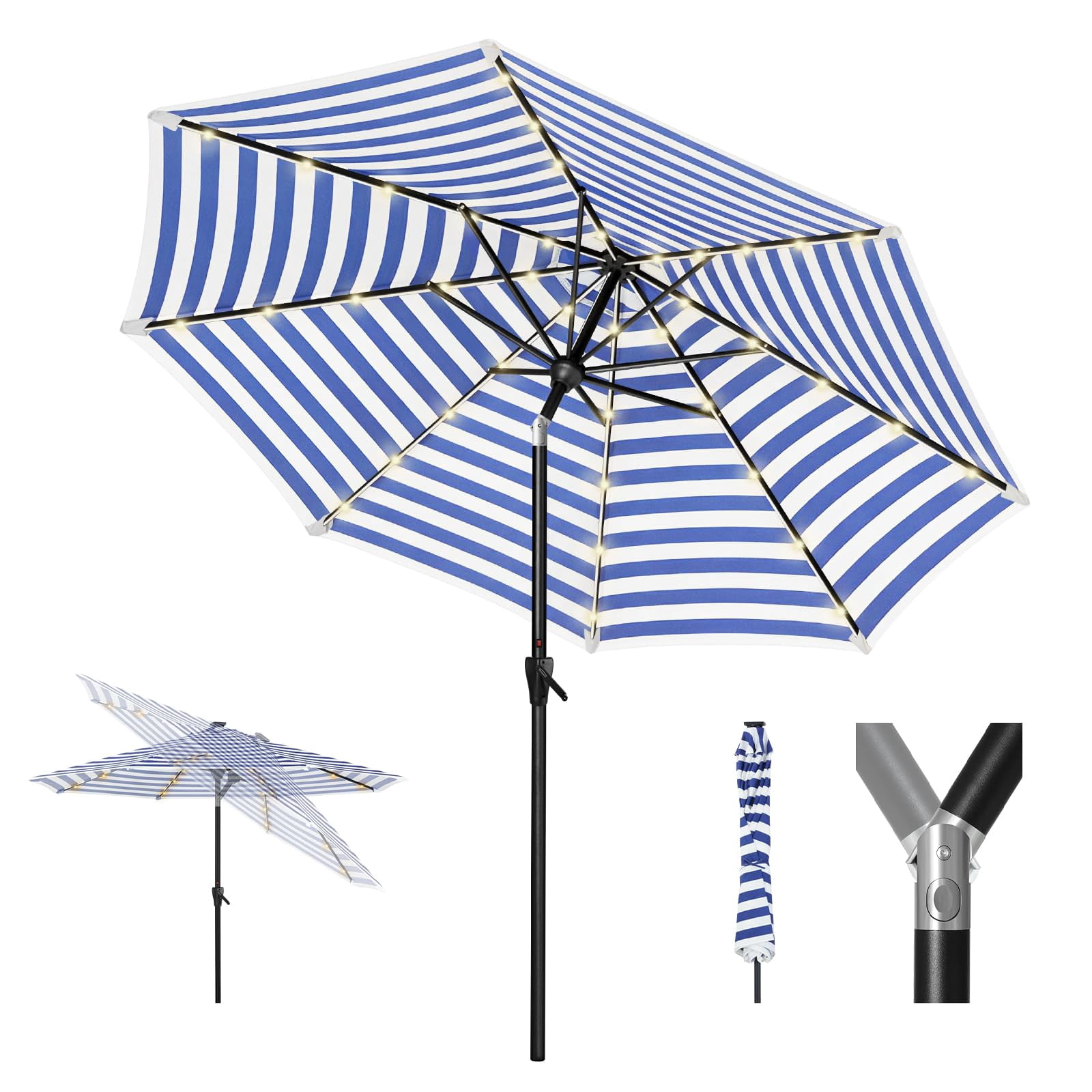 10 FT Blue White Stripes Patio Umbrella Outdoor Table Market Use ...