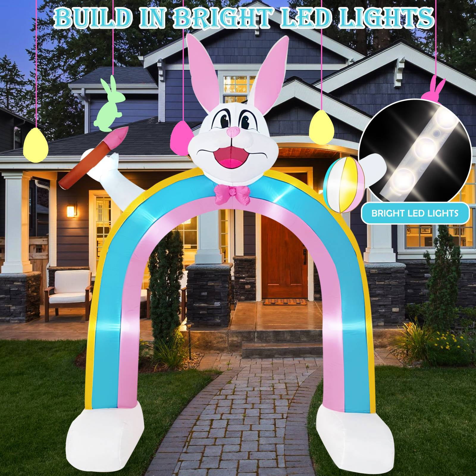 10 FT Easter Inflatables Decorations, Bunny Inflatable Rainbow Archway ...