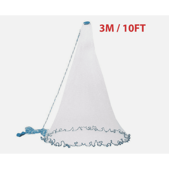 10 FT Fishing Cast Net Bait Easy Throw Hand Cast Strong Nylon Mesh ...