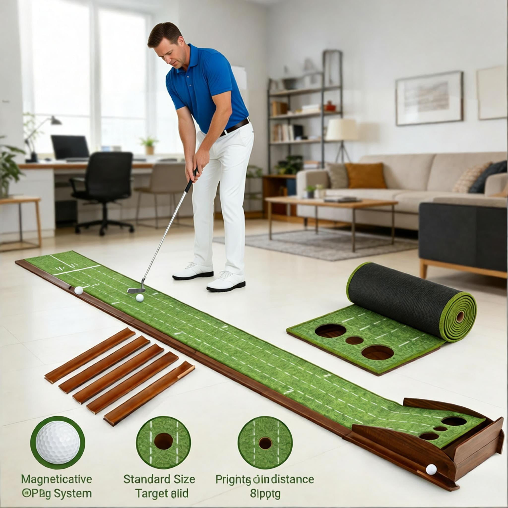 10 FT Golf Putting Mat with Automatic Ball Return System 3 Hole Sizes ...