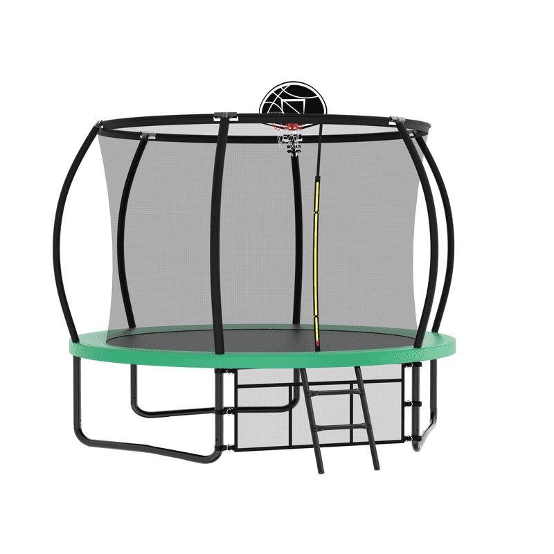 10 FT Green Trampoline with Basketball Hoop and 3 Storage Bags, Outdoor ...
