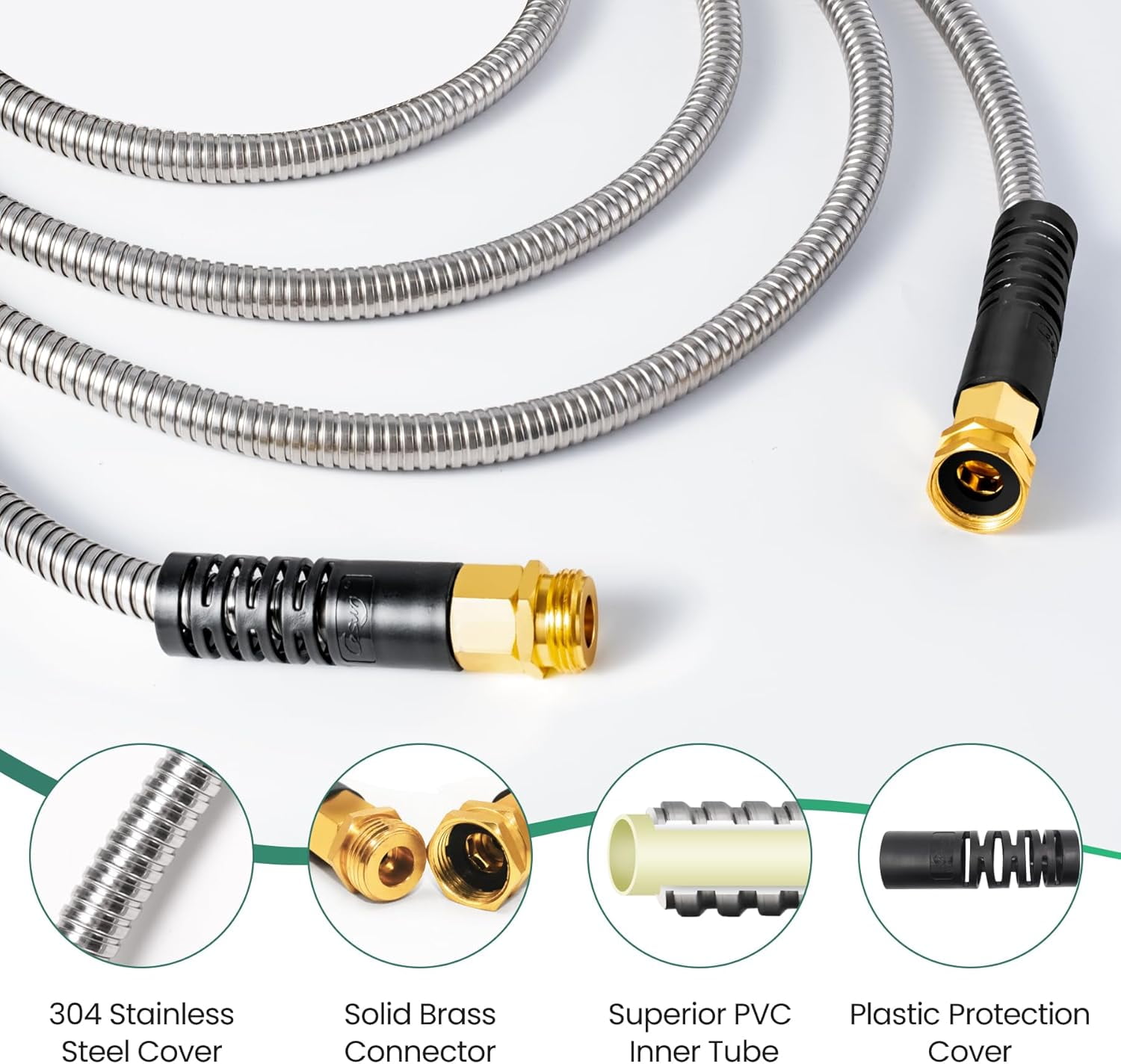 10 FT Metal Garden Hose, Drinking RV Water Hose, Reinforced Metal ...