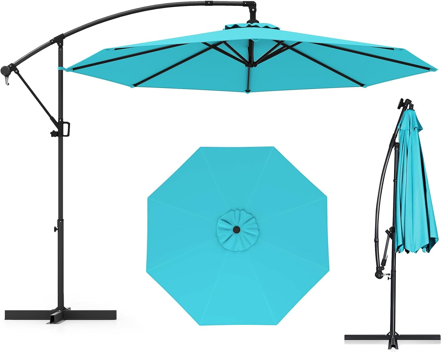 10 FT Patio Offset Hanging Umbrella with Infinite Tilt, 360° Rotation ...