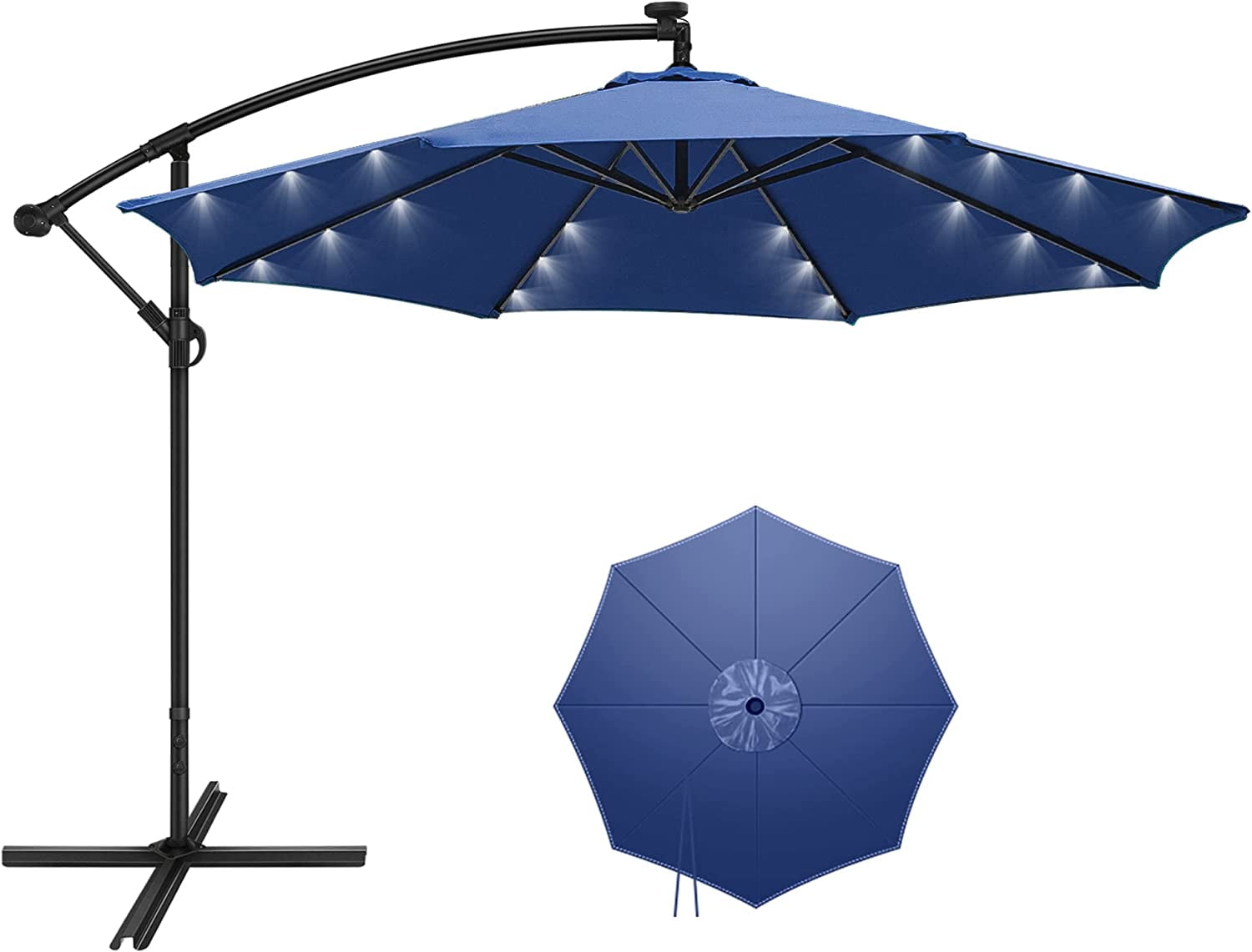 10 FT Patio Offset Umbrella with Solar Lights Outdoor Cantilever ...
