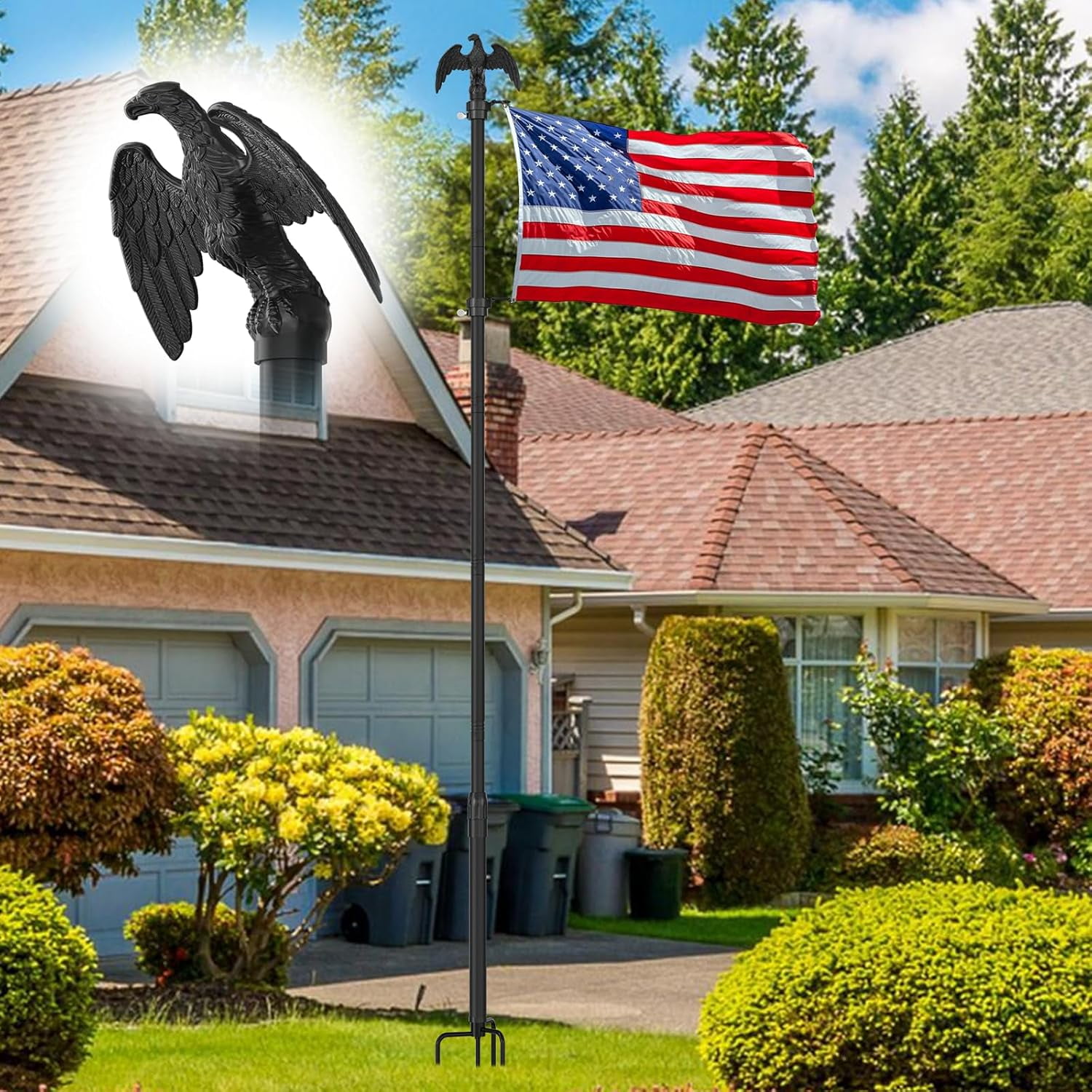 10 FT Pole for Outside House In Ground with 4 Prongs Base - Extra Thick ...