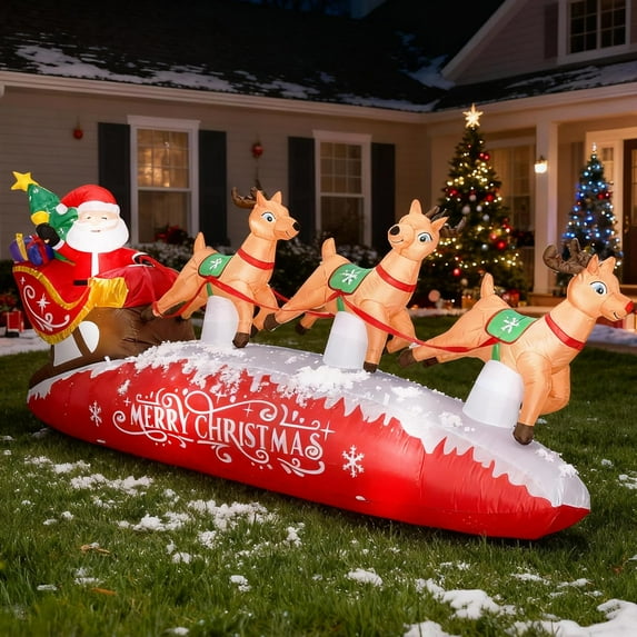10 FT Santa Sleigh with Reindeer Christmas Inflatables Outdoor ...