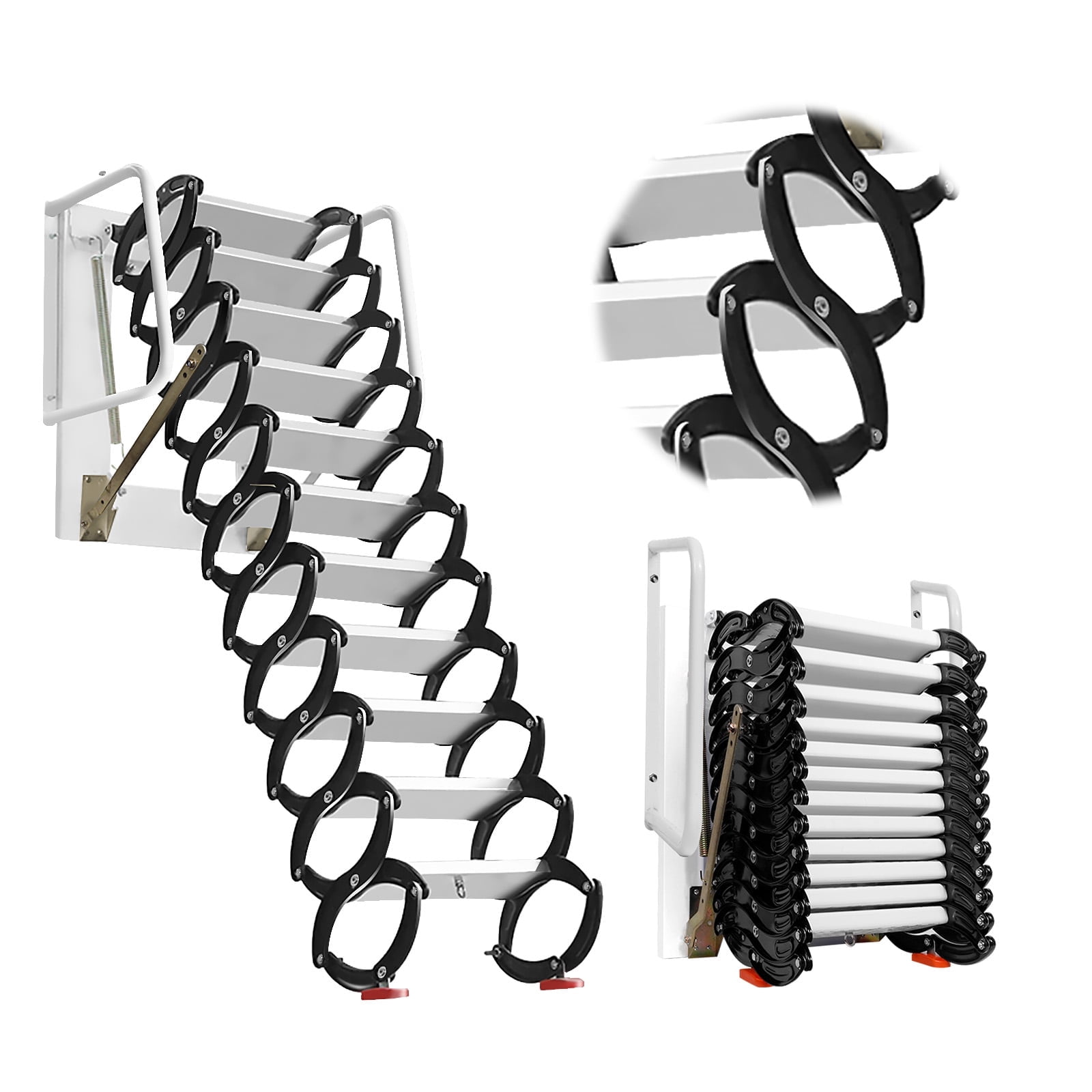 10 FT Wall-Mounted 12-Step Al-Mg Alloy Folding Telescoping Attic Ladder ...
