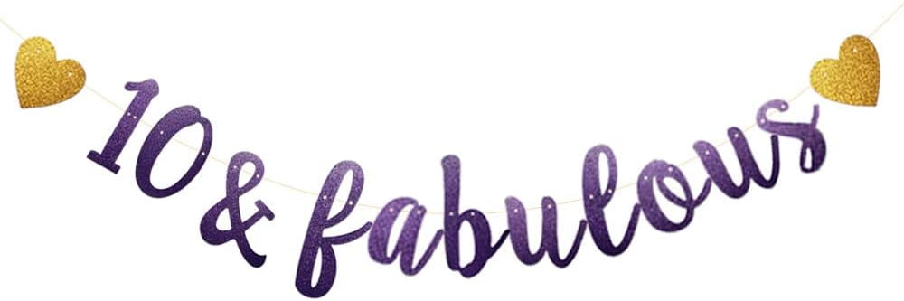 10 & Fabulous Banner, Purple Glitter Paper Banner Sign,10th Birthday ...