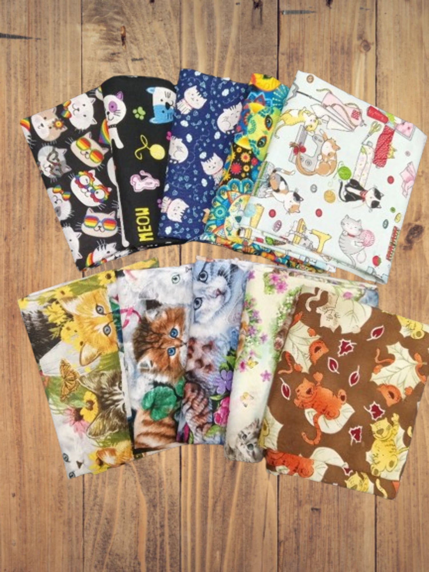 10 Fat Quarters - Assorted Cats and Kittens Fat Quarter Bundle ...