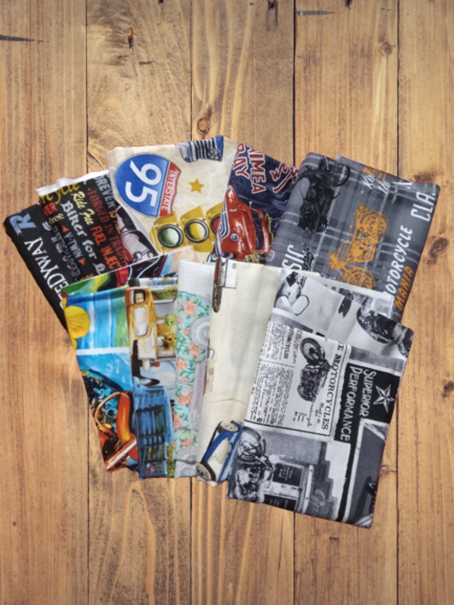 10 Fat Quarters - Assorted Classic Cars, Trucks, Motorcycle Fat Quarter ...