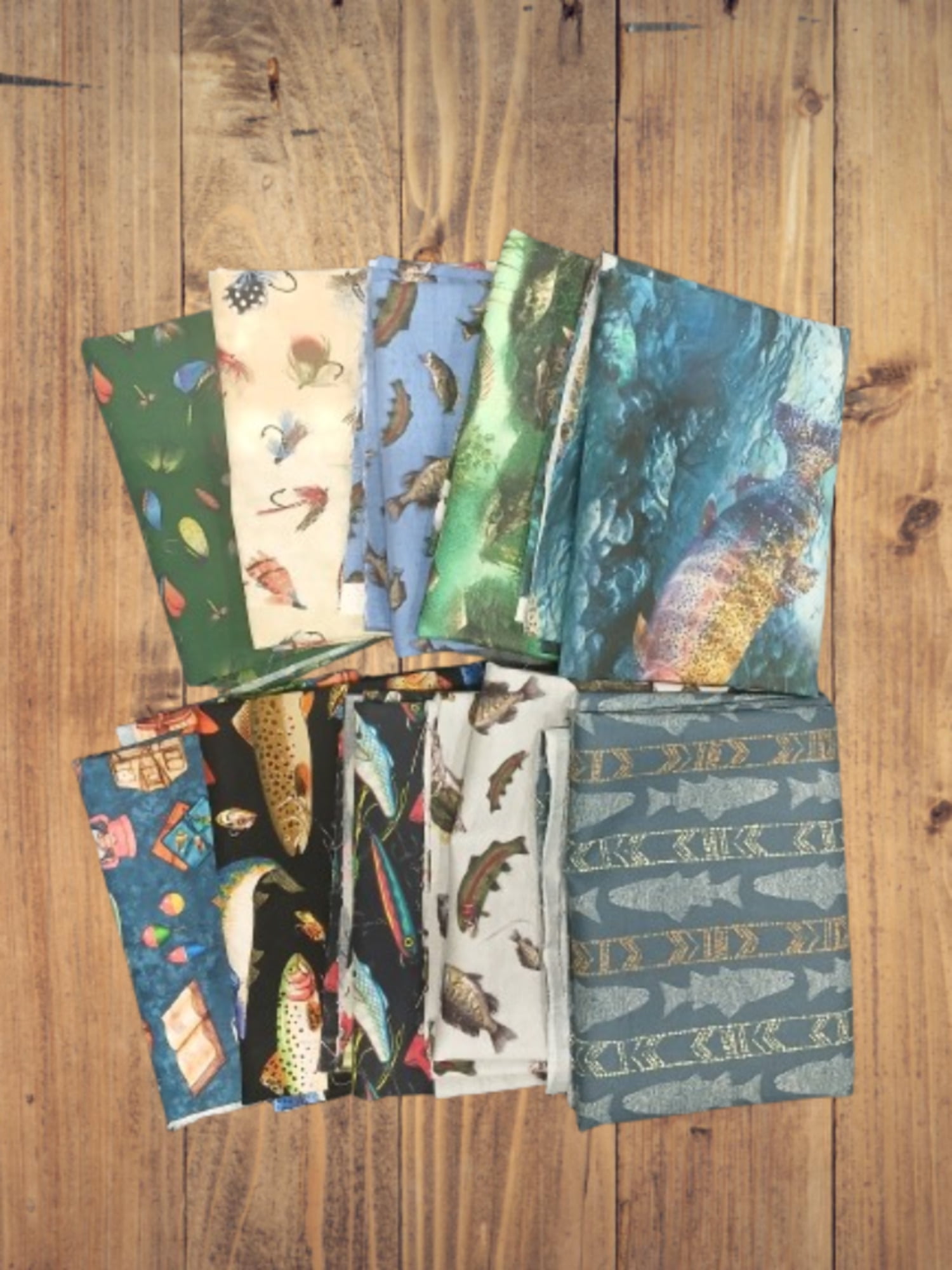 10 Fat Quarters - Assorted Fishing & Fish Fat Quarter Bundle Single ...