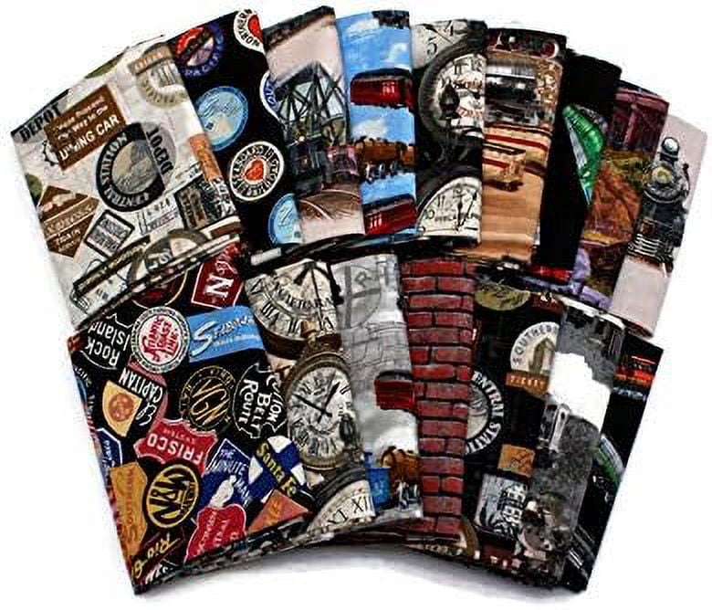 10 Fat Quarters Assorted Trains Locomotive Engine Railway Railroads ...